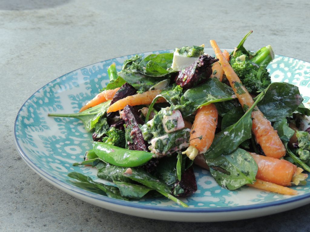 Spring Vegetables w Feta & Salsa Verde - Jax Hamilton